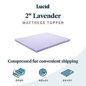 LUCID 4 Inch Lavender Infused Memory Foam Mattress Topper - Ventilated Design - Queen Size