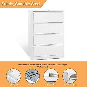 Aobabo 4 Drawer Metal Lateral File Cabinet,Steel Lateral Filing Cabinet with Letter/Legal A4 Size,Fast Assemble with 0 Screw,Assembly Required(White,4 Drawer)