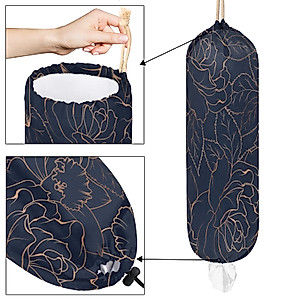 Abstract Floral Plastic Bag Holder, Art Rose Flower Grocery Bag Storage Holder Hanging Garbage Shopping Bag Trash Bags Organizer for Kitchen Home