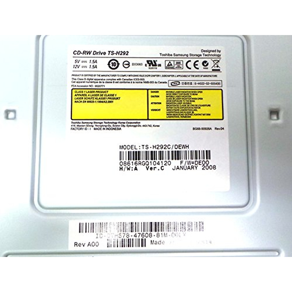 Genuine Dell TH578 TS-H292C IDE CD-RW CD-R CD-ROM Desktop Internal 5.25" Black Bezel Optical Drive Full Height Compatible Part Numbers: TS-H292C, TH578