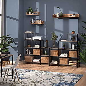 ClosetMaid Ladder Step Bookcase, 5 Tier, 7 Shelves, Display Shelf for Living Room or Office, Industrial Black Metal and Wood, Weathered Gray