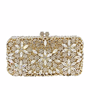 Women Snowflake Evening Bags Wedding Bridal Flower Crystal Clutch Purse Party Box Rhinestone Handbag (Mini,Gold&Silver)