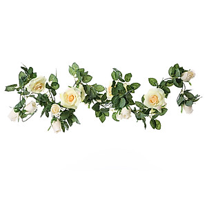 Felice Arts 2 Pack Champagne Rose Garland 13 FT Fake Flower Garland for Wedding Table Arrangement DIY Flower Wreath Decor