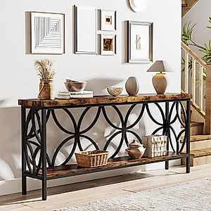 Tribesigns 70.9-Inch Narrow Sofa Table, Industrial Long Sofa Table Behind Couch, Entry Console Table with Storage for Entryway, Living Room, Foyer, Unique Design, Rustic Brown