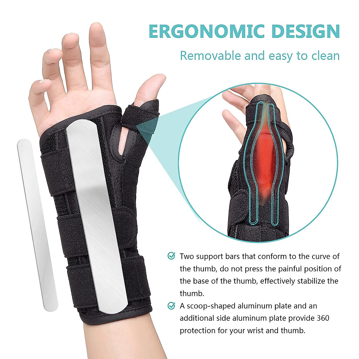fibee Thumb Spica Splint & Wrist Brace, De Quervain’s Tenosynovitis Splint, Carpal Tunnel Wrist Brace with Thumb Stabilizer, Trigger Thumb Splint for Tendonitis, Arthritis, Sprains, Fits Men & Women