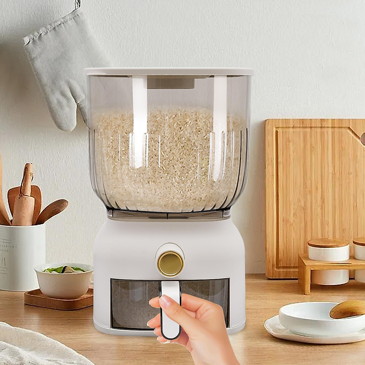 LUGBING Rice Dispenser 22 Lbs,Large Grain Storage Container with Rice Cup Food Dispenser Kitchen Organizer for Rice,Beans,Grains,Cereal Dry Food Storage,Rice Containers
