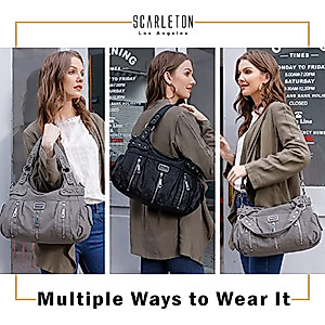 Scarleton Purses for Women Large Hobo Bags Washed Vegan Leather Shoulder Bag Satchel Tote Top Handle Handbags, H129224, Grey