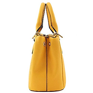 2pcs Set Classic Triple Zip Top Handle Small Satchel Bag with Zip Around Wallet (Mustard)