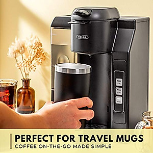 BELLA Single Serve Coffee Maker, Dual Brew K-Cup Pod or Ground Coffee Brewer, Adjustable Drip Tray for Personal Travel Mugs, Large Removable Water Tank, Black