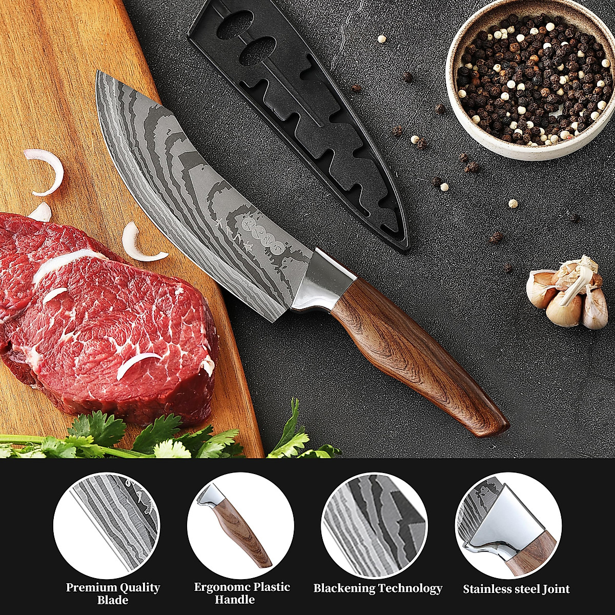 3PCS Japanese Kitchen Knife Set, Kaloo Japanese Knives, 7inch Chef knife, 7inch Cleaver knife, 6inch Boning knife and 3 Matched Knife Sheath, Stainless Steel Blade with Ergonomic Plastic Handle