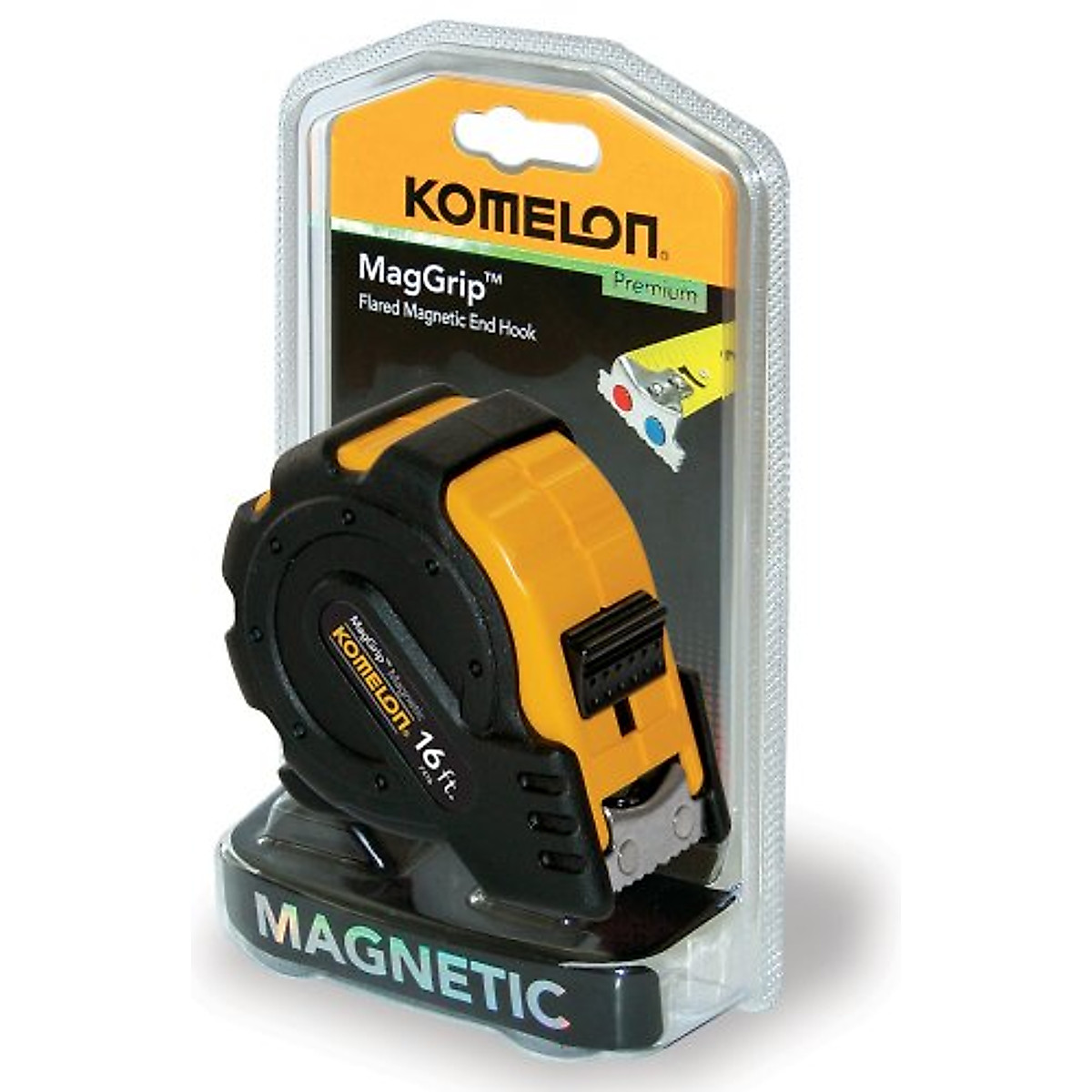 Komelon 7416; 16' x 1" Magnetic MagGrip Tape Measure, Black/Yellow
