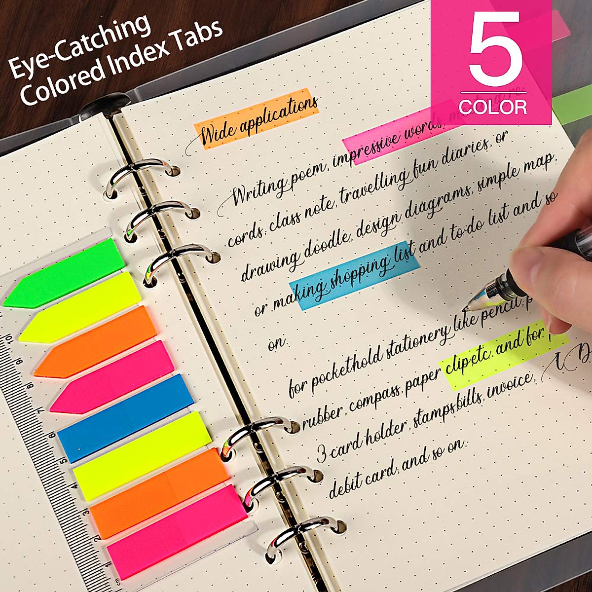 LEOBRO Refillable A5 Notebook Set, 2 Pack A5 Dotted Filler Paper, 320 Pcs Index Tabs, with Binder Pocket, 3-Pocket Loose-Leaf Bags, Ruler Marker, Paper Refill for 6-Ring A5 Binders Planner Notebook