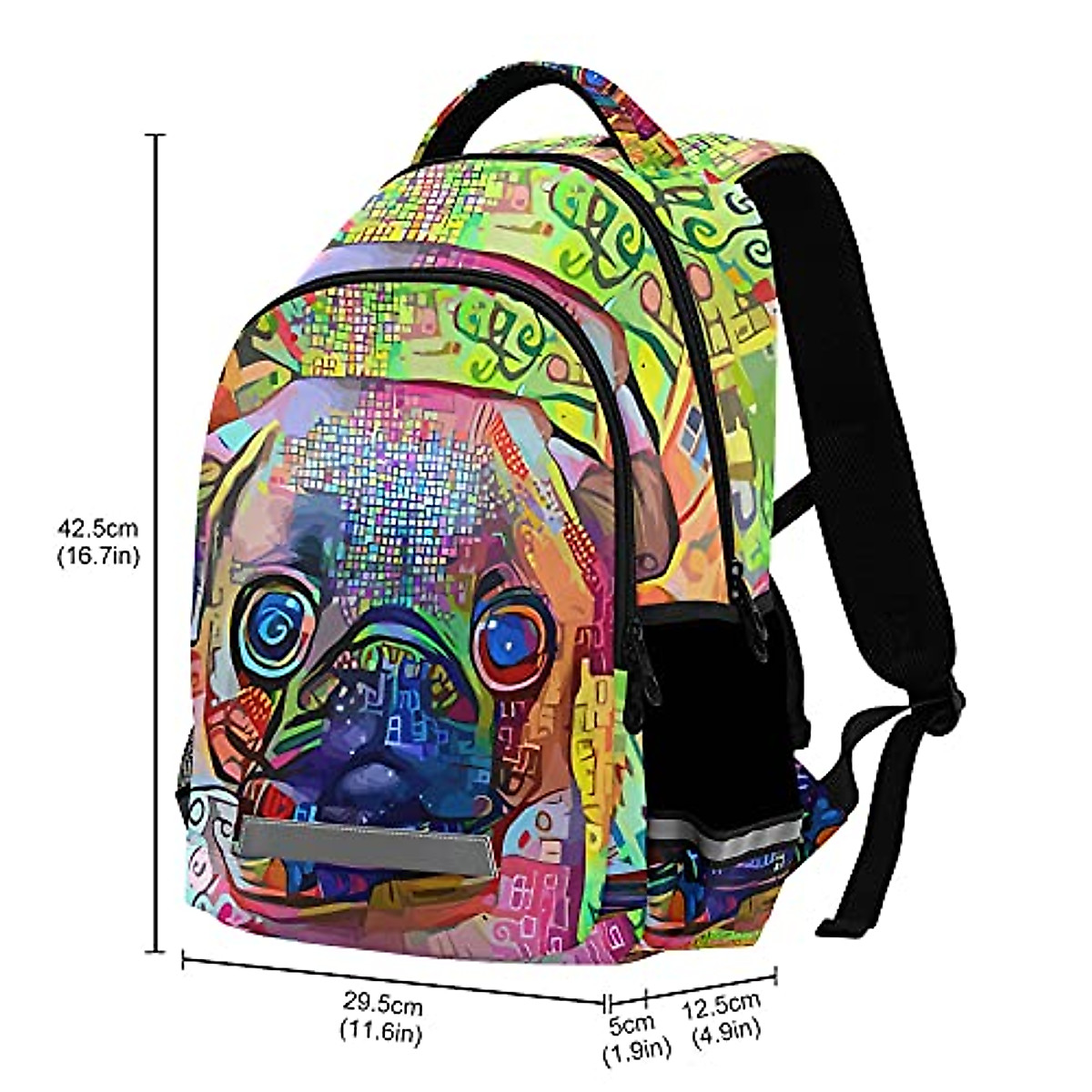 ALAZA Pug Dog Puppy Print Modern Art Backpack Purse for Women Men Personalized Laptop Notebook Tablet School Bag Stylish Casual Daypack, 13 14 15.6 inch