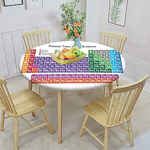 School Round Fitted Tablecloth Cover,Periodic Table of Elements Design Elastic Edged Polyester Fitted Table Cover, xxLarge, Fit Round Tables up 65"-71" Diameter, for Reception Restaurant Banquet Party