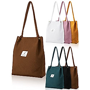 Sweetude 6 Pieces Corduroy Bags for Women Tote Bag with Pockets Corduroy Underarm Bag Women's Shoulder Handbags Big Capacity Shopping Bag