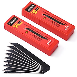 FOSHIO 100PCS 30 Degree Blades Carbon Steel Snap Off Blades 9mm for Box Cutters Utility Knife Universal Art Knife Replacement Black Blades