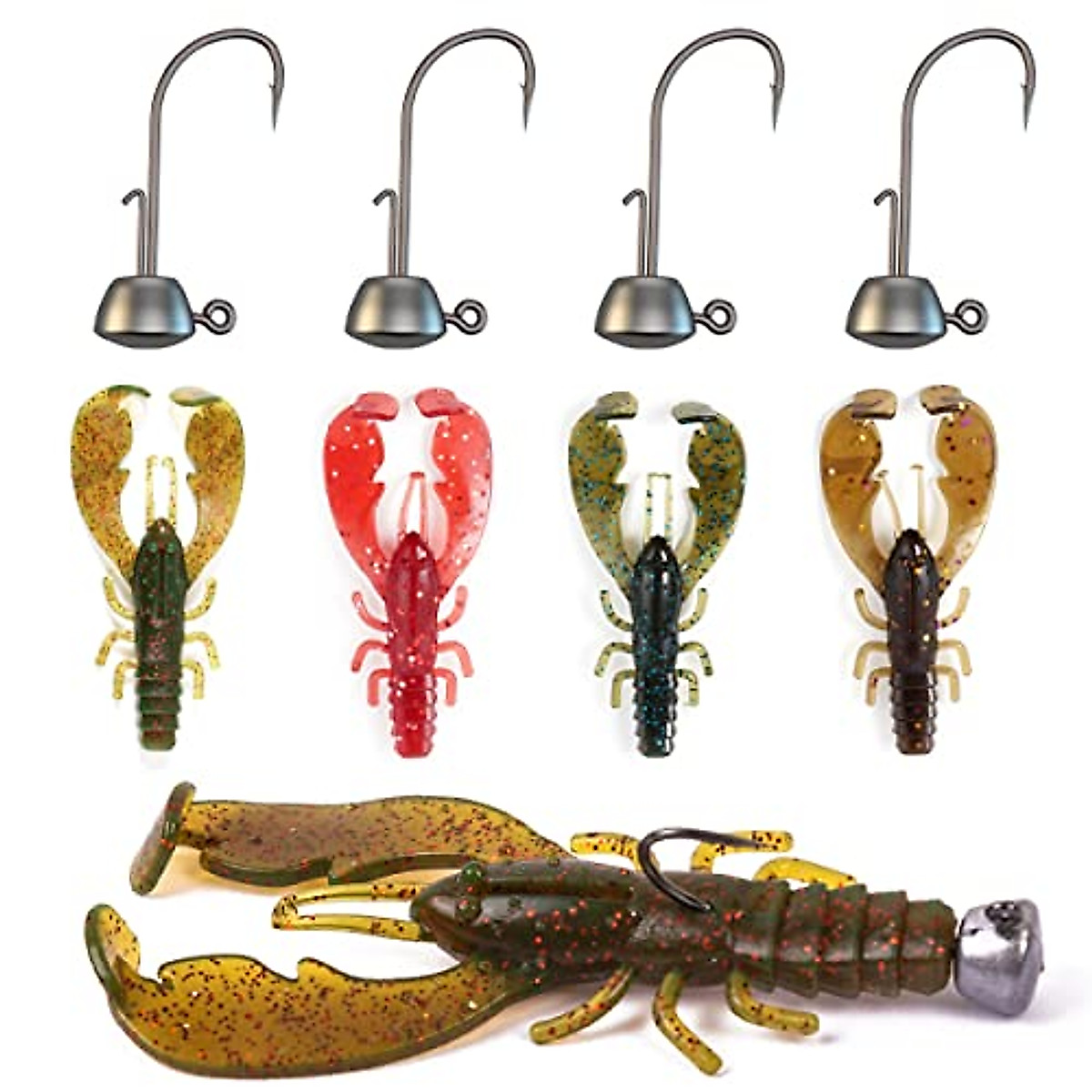 OJY&DOIIIY Ned Rig Kit Crawfish Lures with Jig Heads for Bass Fishing,TRD Soft Plastic Fishing Lures,Crayfish Lure for Ned Rig 44 PCs