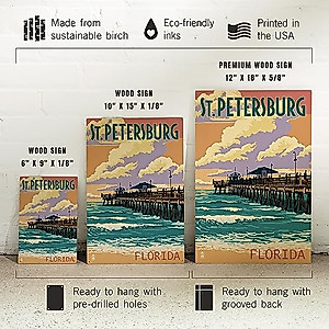 Lantern Press 6x9 Inch Wood Sign, Ready to Hang Wall Decor, St Petersburg, Florida, Pier and Sunset