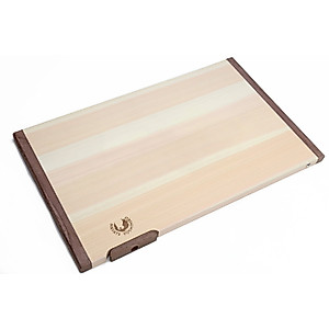 Yoshihiro Hinoki Cypress Japanese Natural Wooden Professional Grade Cutting Board with Anti Twisting Walnut Rim (X-Large)