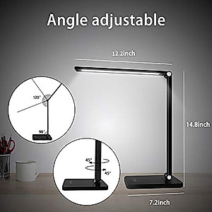 LED Desk Lamp with USB Charging Port Dimmable Eye-Caring Desk Light with Touch Control Foldable Lamp with 5 Lighting Modes,3 Brightness Levels Table Lamp for Reading, Studying, Working, Office, Black
