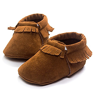 Meckior Infant Baby Girls Boys Premium Soft Sole Tassel Bowknot Moccasins Suede Leather Toddler Prewalker Fringe Anti-Slip Crib Slippers Baptism Loafers Shoes