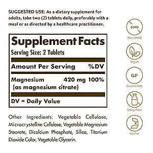 Solgar Magnesium Citrate, 120 Tablets - Pack of 2 - Promotes Healthy Bones, Supports Nerve & Muscle Function - Highly Absorbable - Non-GMO, Vegan, Gluten Free, Dairy Free, Kosher - 120 Total Servings