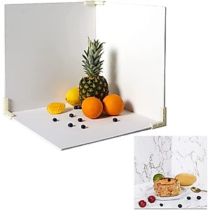 BEIYANG Food Photography Backdrops 24x24 inch Marble Photo Backdrop Boards 3PCS White Photography Backdrop Boards with 3 Bracket Kits Soild Board Waterproof Backdrop for Food Photography