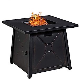 Giantex Gas Fire Table, 30 Inch Square Firepit Table 50,000BTU Fire Pits Tables w/ Waterproof Cover, ETL and CSA Certification Patio Auto-Ignition Propane Heater Fireplace Table w/ Lava Rock (Black)
