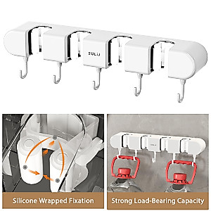 kaimenhong 3Pcs Mop Holder with Hooks, Mop and Broom Organizer, Punch Free Mop and Broom Holder Wall Mount Broom Rack, Broom Hanger for Laundry Room, Garage Organization, Easy to Install