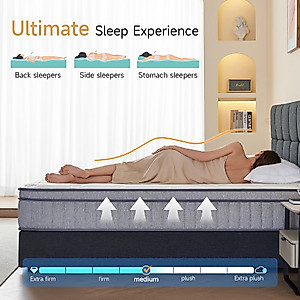 IEI King Size Mattress, 12 inch Hybrid King Mattress in a Box, Memory Foam Mattress with Pocket Springs, Medium Firm, Pressure Relief & Motion Isolation, CertiPUR-US Certified, 365-Night Trial