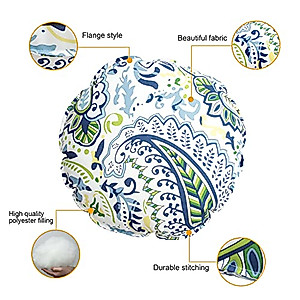 BOSSIMA Outdoor/Indoor All Weather Decorative Round Pillows Set of 2 (Black/White Flower)