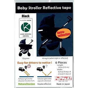 Reflective Tape for Baby Stroller Black, 14cm 6pcs (4pcs 5.5 x 1.9in, 2pcs 5.5 x 0.7in), Retroreflective Tape to Make Your Stroller More Visible at Night. Also Suitable for Bicycles, Motorbikes etc.