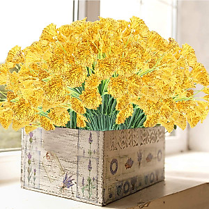 JEMONG 24 Bundles Artificial Flowers Outdoor UV Resistant Fake Flowers No Fade Faux Plastic Plants Garden Porch Window Box Decorating(Yellow)