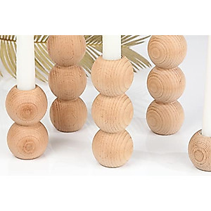 Gurfuy Wood Candle Holders Set of 5 - Rustic Long Wooden Candlestick Holders Bulk un Finished Nature Wood Decorative Candle Stand for Table Wedding Dinning CenterpiecesFestival (Bead Cylinder)
