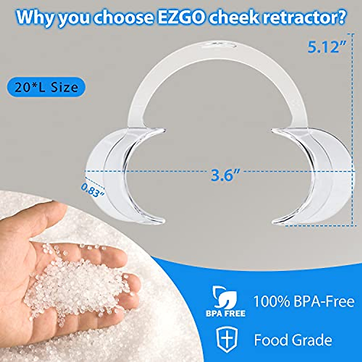 EZGO 20 Pieces (Size L) C-Shape Teeth Whitening Cheek Retractor, Autoclavable Dental Mouth Opener, Disposable Dental Lip Cheek Retractor for Mouthguard Challenge Game