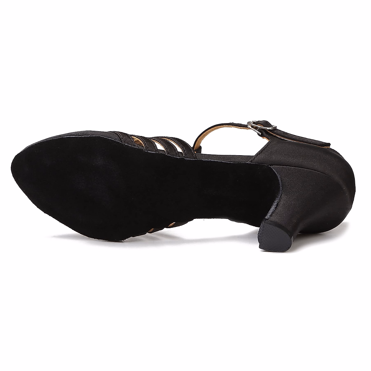 KleeKlcc Women's Ballroom Dance Shoes Closed Toe Latin Salsa Dancing Shoes T-Strap Dance Sandals ZB12(7.5,Black-2.5 Inch Heel)