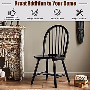 KOTEK Wood Dining Chairs Set of 4, Windsor Chairs with Spindle Back, Solid Wood Legs, Wide Seat, Farmhouse Armless Side Chairs for Living Room, Dining Room, Kitchen (Black)