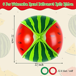 Watermelon Round Balloons, 6 Pcs Watermelon Foil Balloons, Large Sweet Fruit Mylar Balloons for Summer Themed Party Decoration Birthday Baby Shower