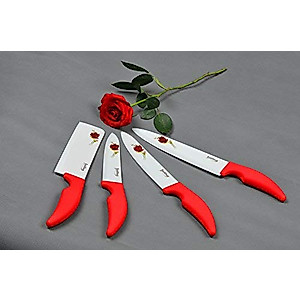 Sailing. Elegant 6.5-inch Ceramic Chef's Knife, Red Handle,White Blade with Red Flower - Best Kitchen Ceramic Cutlery, Featuring Designs
