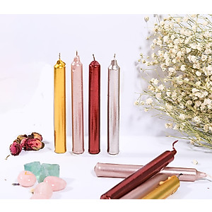 Chime Spell Candles - Metallic Gold Silver Altar Chime Candles, Shiny Candle Set, Elemental Spell Work, Metallic Colored 4" Spell Candles, Rose Gold Red Foil