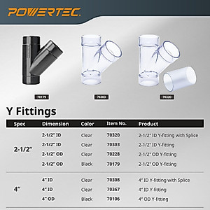 POWERTEC 4 Inch Y Fitting for 4 Inch Dust Collection Hose, 4 Inch Dust Collection Hose Connector Fittings for Dust Collection System, 1 pack (70106)