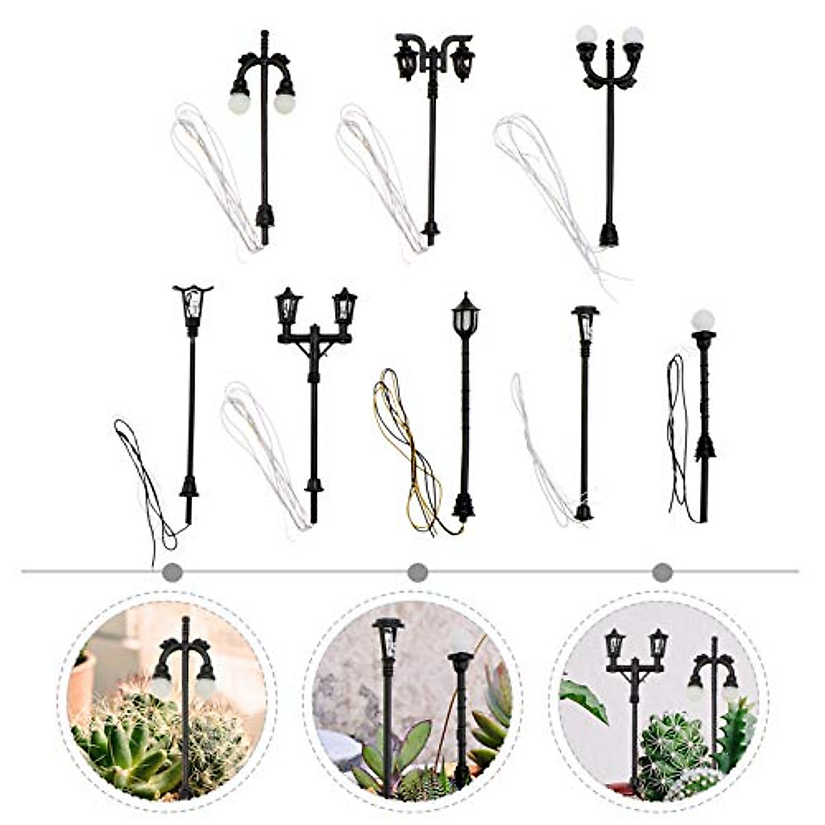 Cabilock 8pcs Mini Street Light Model Solar Lamp Post Street Lights Microscopic Model Lights for Miniature Dollhouse Micro Landscape Fairy Garden Accessories Black
