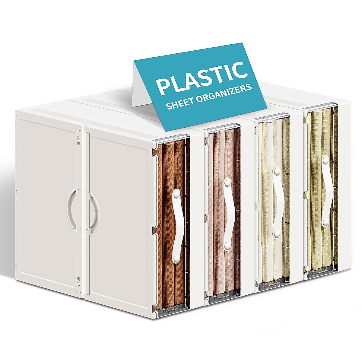 MSHOMELY 4 Pack Bed Sheet Organizers and Storage, Foldable Sheet Organizer for Linen Closet, Plastic Sheets Set Linen Closet Organizer Folder for Bedding Sheets, Duvet Covers, Pillow Case, White