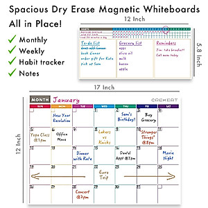 CREKERT Magnetic Calendar Whiteboard for Fridge Dry Erase Whiteboard Set of 3 for Kitchen Refrigerator Monthly Weekly Family Planning Whiteboard with 6 Magnets 4 Markers 1 Eraser (Gift Box)