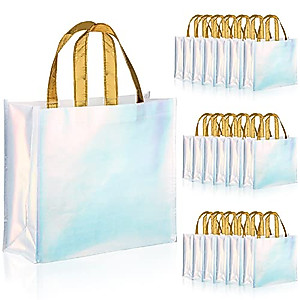 Lyellfe 20 Pieces Glossy Reusable Grocery Bag, Non Woven Blue Gift Bag with Handles, Fashionable Bridesmaid Tote Bag, Durable Shopping Bag for Wedding, Bachelorette Birthday Party