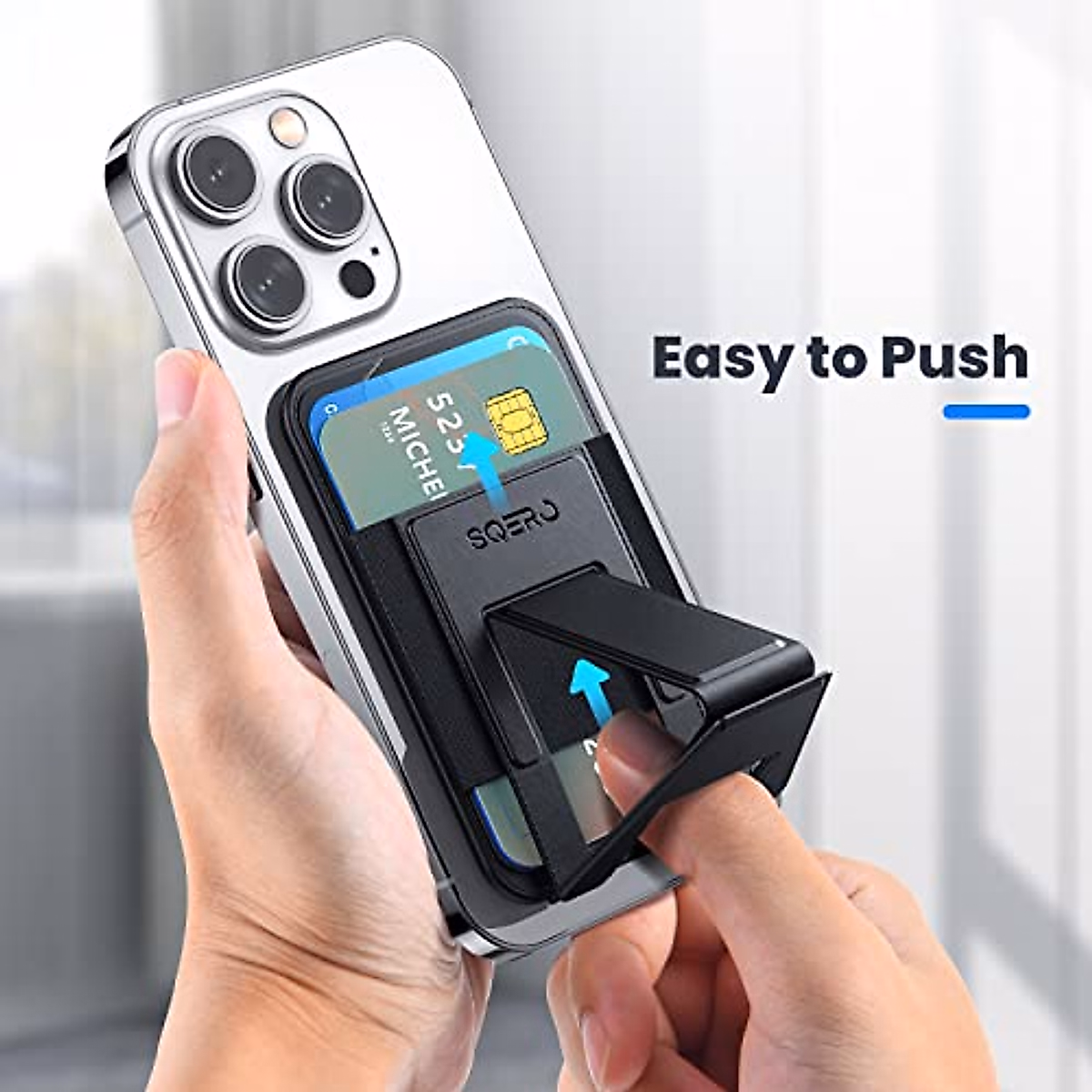 SQERO Magnetic Card Wallet with Foldable Stand for iPhone, Leather Magnetic Wallet for iPhone 14 iPhone 13 iPhone 12, iPhone Wallet Fit 4-6 Cards (Black)