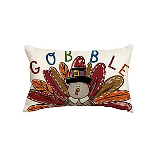 AVOIN colorlife Gobble Turkey Thanksgiving Throw Pillow Cover, 12 x 20 Inch Thanksgiving Cushion Case for Sofa Couch