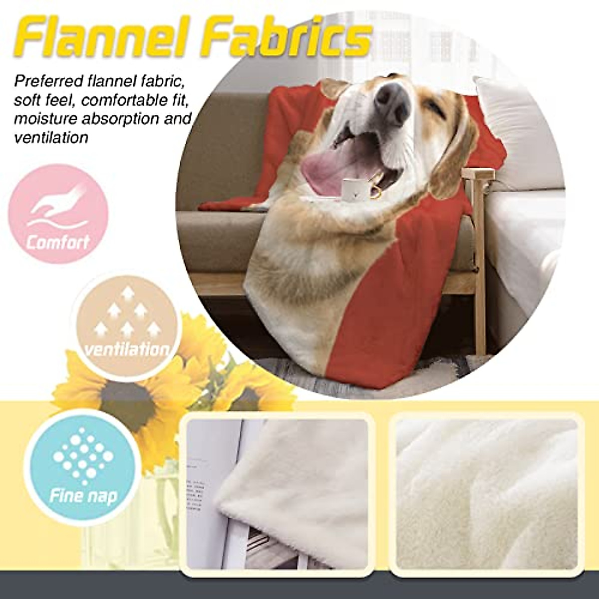 SIMIEEK Personalized Dog Photo Blanket with Name Custom Pet Picture Blankets Throws Customized Dog Portrait Blanket for Adults Kids, 30 to 80 Inches