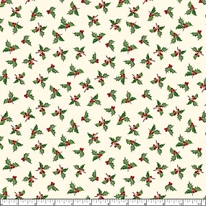Wilmington Prints Cardinal Cozy Holly Toss, Fabric by The Yard (Cream)
