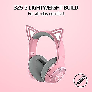 Razer Kraken Kitty V2 BT Wireless RGB Headset: Chroma RGB Kitty Ears & Earcups - Bluetooth 5.2-40 mm Drivers - Noise-Cancelling Mics - Lightweight - 40 Hr Battery w/Type C Charging - Quartz Pink